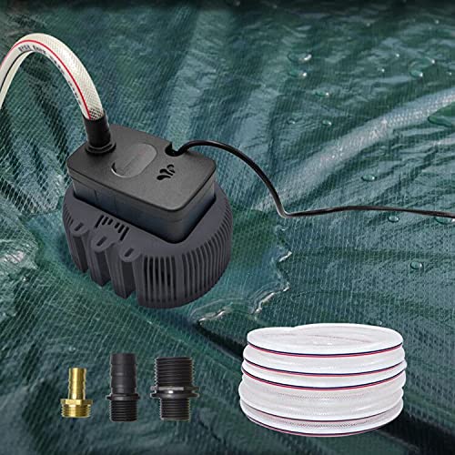 SurmountWay Pool Cover Pump Above Ground,850 GPH, 3 Adapters Swimming Pool Cover Pump with 16 Foot Heavy-Duty Kink Proof Hose (Black)
