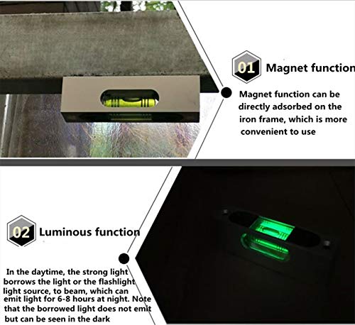 umei High Precision Aluminum level alloy with luminous horizontal bubble, horizontal position can be seen on 3 sides, 90x25x21mm(With magnet)