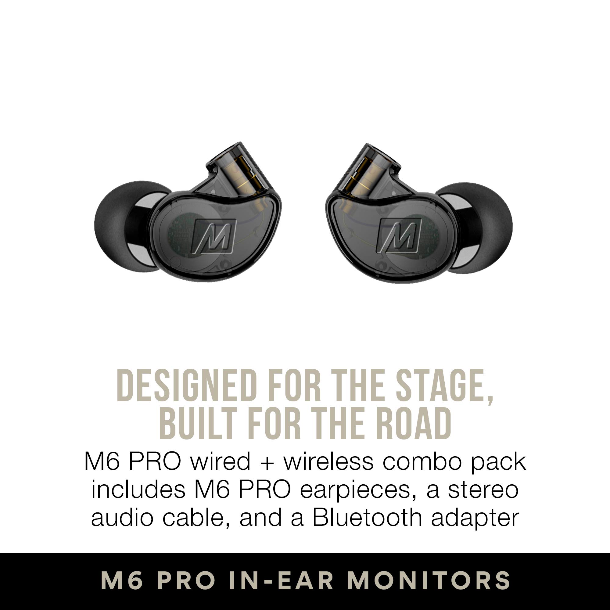 MEE audio M6 PRO Musiciansā In-Ear Monitors Wired + Wireless Combo Pack: includes stereo audio cable and Bluetooth audio adapter (Black) (CMB-M6PROBT-BK)