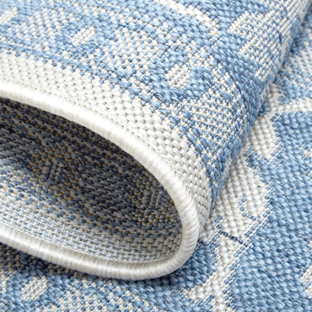 Nicole Miller New York Patio Country Ayana Transitional Border Indoor/Outdoor Area Rug, Grey/Blue, 3'11"x5'2"