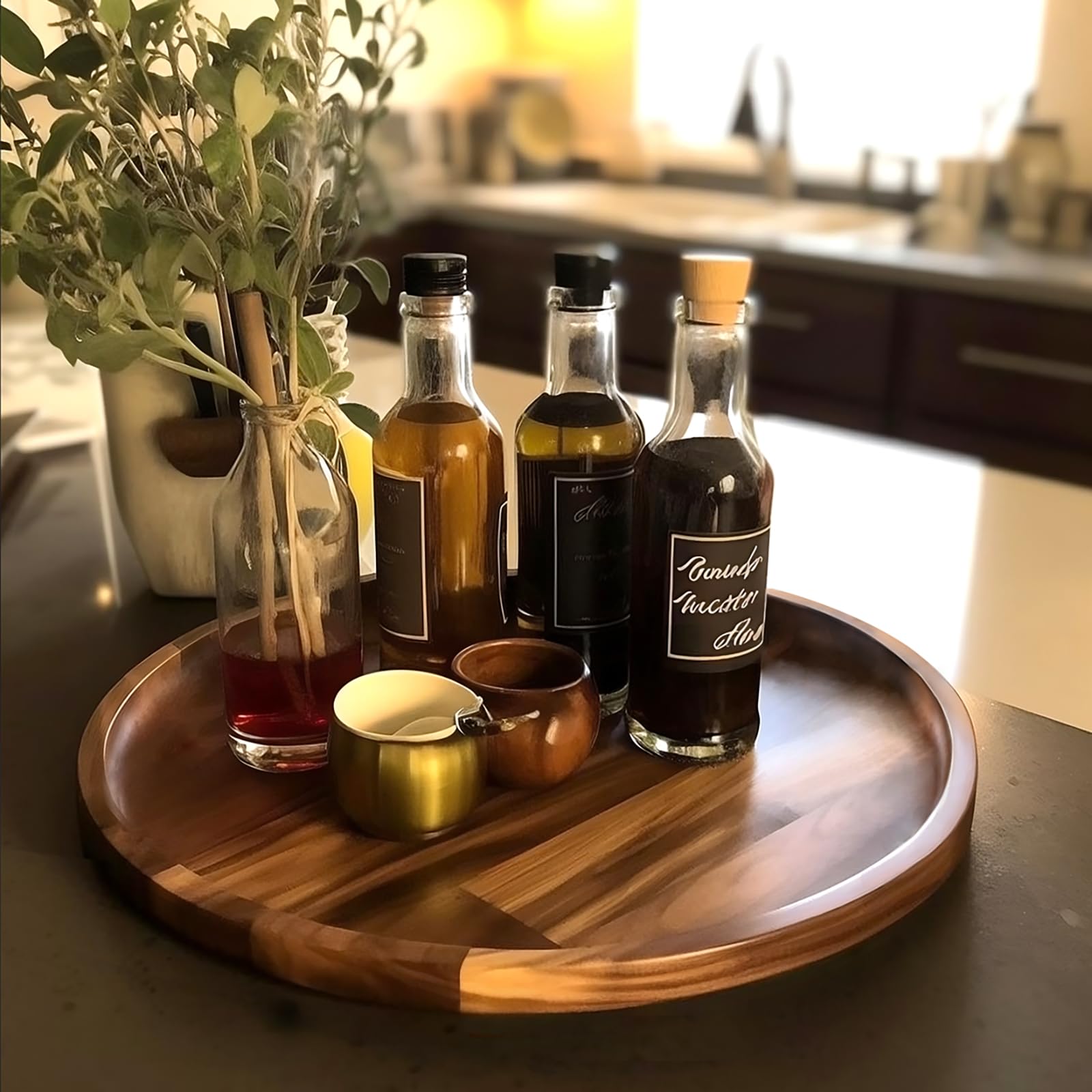 Round Wood Tray Made of Acacia Wood,Decorative Tray for Kitchen Dining Room Table,Wood Tray for Home Decor,Coffee Table Tray for Coffee Table and Home Decor