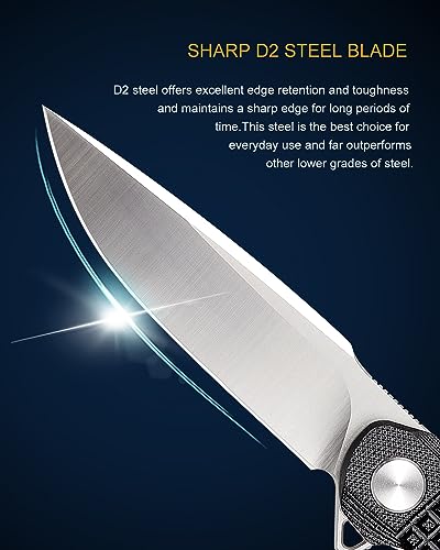 XTOUC Folding Pocket Knives, D2 Steel Sharp Blade EDC Knife, Anti Slip G10 Handle, Front Flipper Opening Knife, Deep Carry Pocket Clip, Outdoor Camping Small Knives for Men and Women XT01A