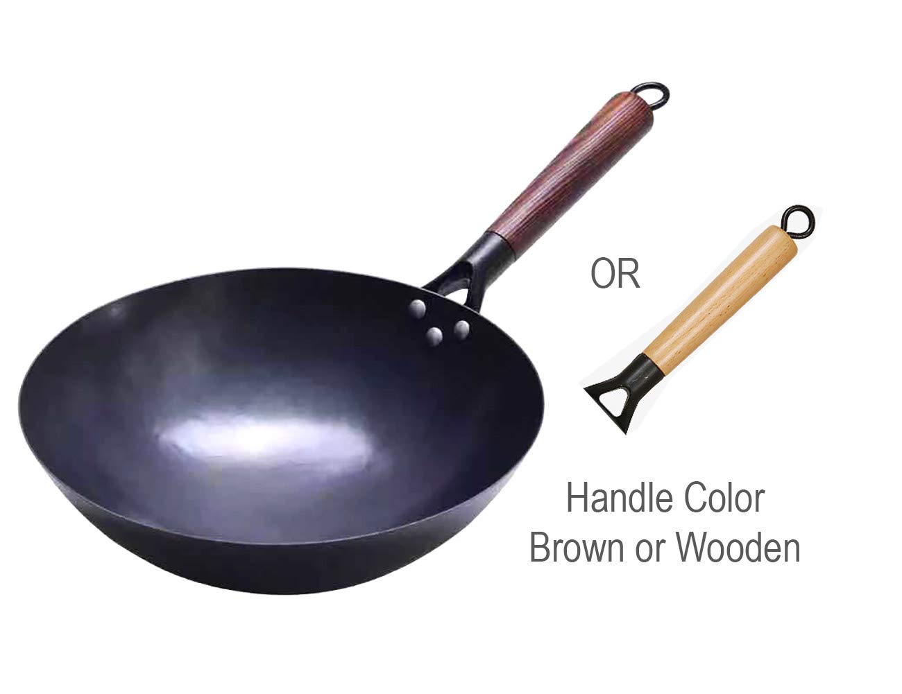 SERENITA Chinese 100% Hand Hammered Iron Woks Stir Fry Pans, Non-stick, No Coating, Less Oil, 30CM, Black Seasoned Wooden handle
