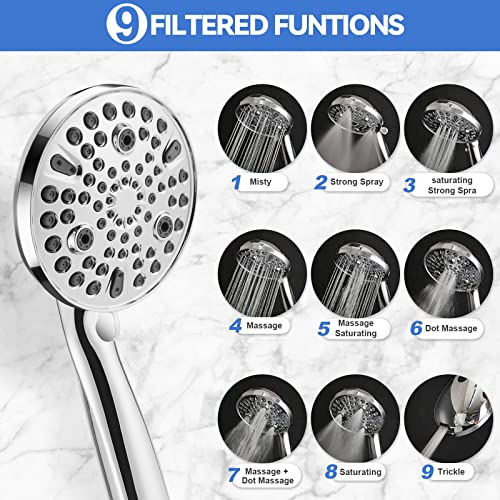 Surpzon Filtered Shower Head with Handheld Combo,Dual 2-in-1 Spa System with Massage and 9 Spray Settings Shower Head,High Pressure ,Buit in Power Wash Mode (Chrome)