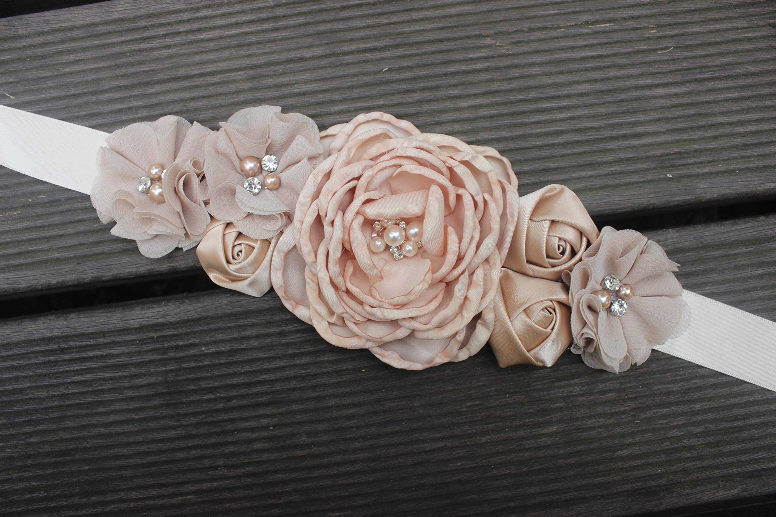 Nania Flowers materniry sash baby shower pregnancy belts for Mom to be (Champagne)