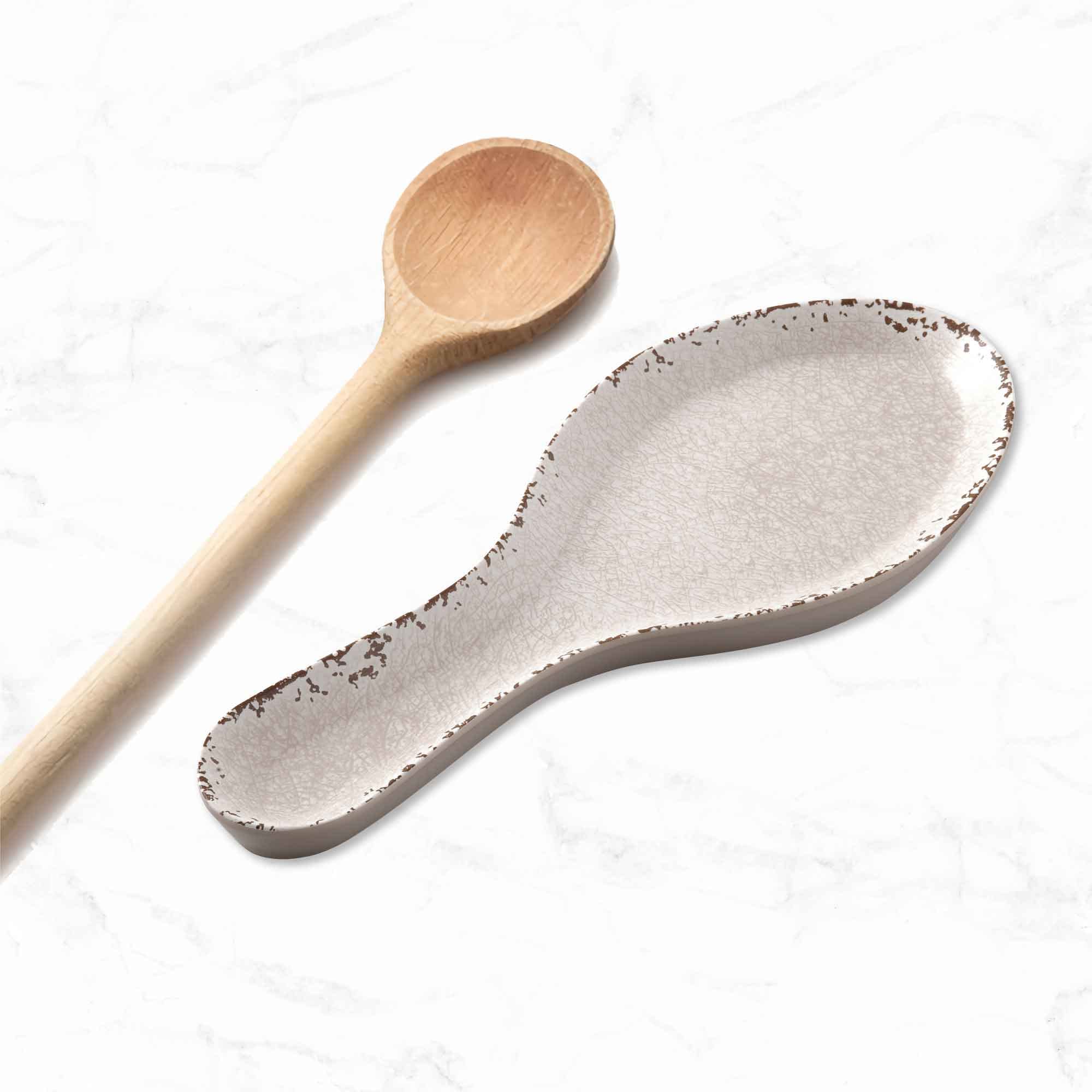 UPware Melamine Spoon Rest Spoon Holder Kitchen Utensil Holders 9.625 Inch for Kitchen Counter Dining Table (Crackle Cream)