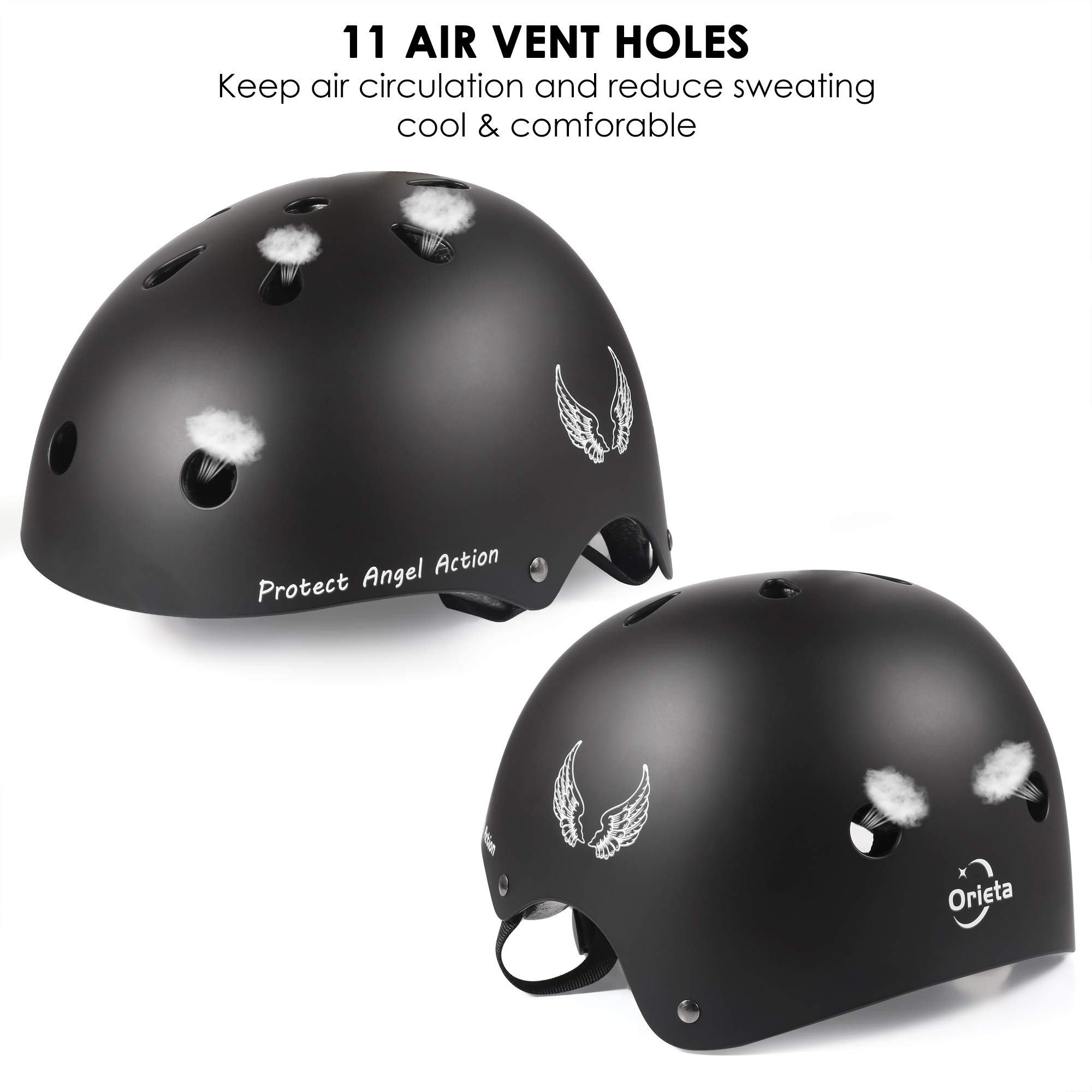 Orieta Scooter Skateboarding Roller Skating Helmets for Kids 3-8, Adjustable Lightweight Rollerblade Longboard Teen BMX Bike Helmet(Black, S)