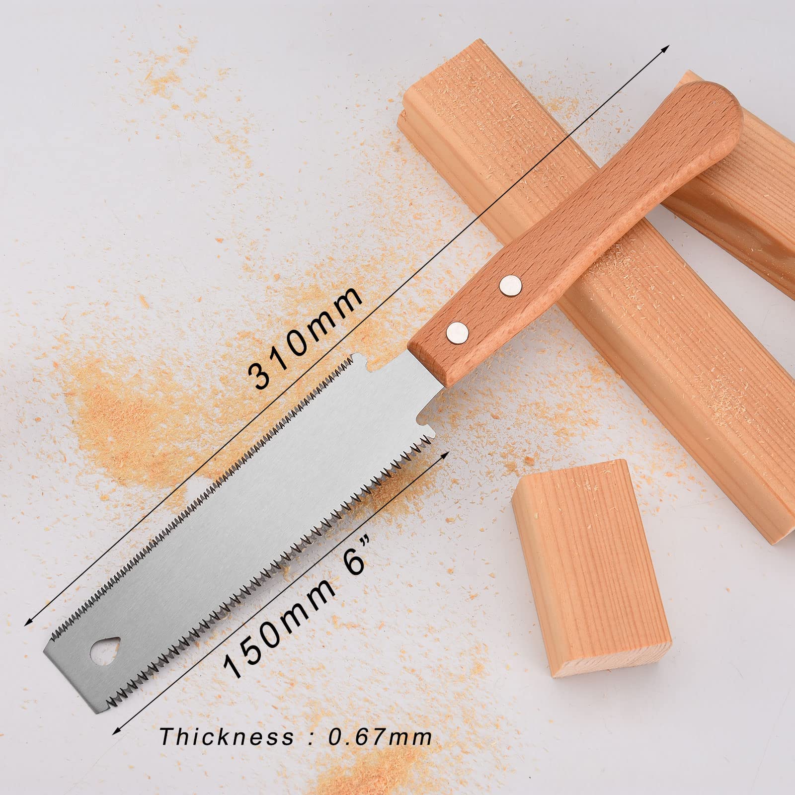 WEIMELTOY Small Woodworking Hand Saw, 6 inch Flexible Blade Double edge TPI 17/11 Pull Saw for Craft, Hobby, DIY, Non Slip Wood Handle Garden Trim Saw, Sharp and Light Woodworking Tools