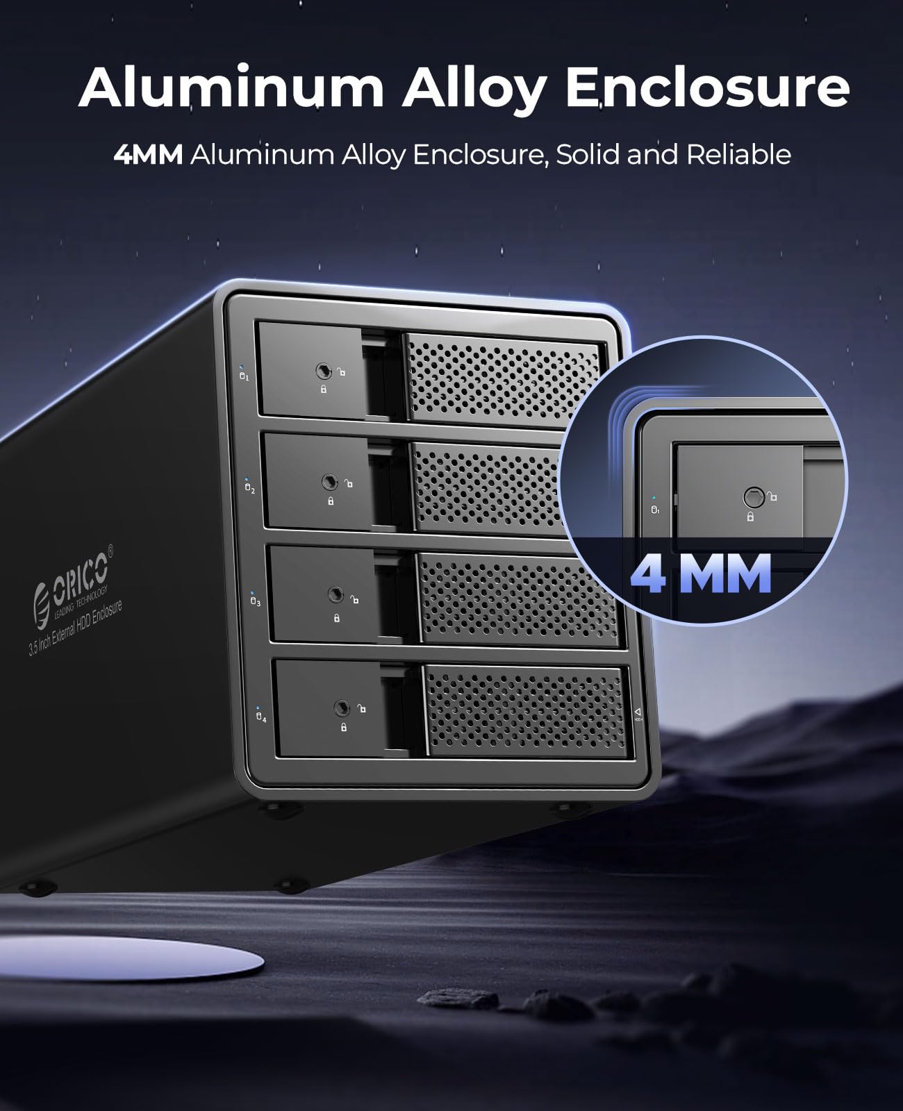 ORICO 4 Bay Raid Hard Drive Enclosure Aluminum with Hard Drive Tray-Less Design HDD Enclosure Max Up to 80TB Support RAID 0/1/3/5/10/JBOD/Single Mode, Designed with Safety Lock -9548RU3