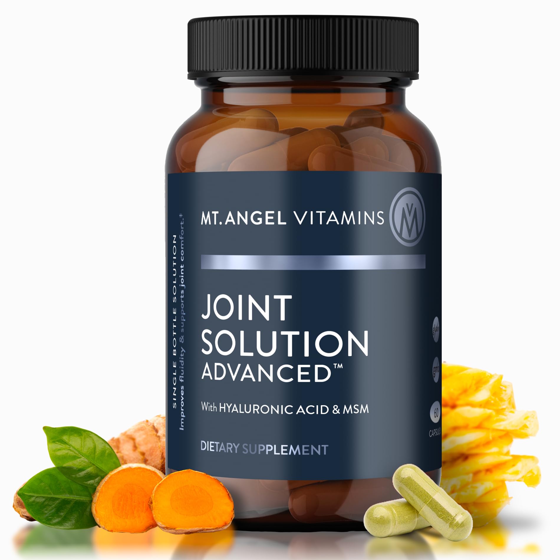 Mt. Angel Vitamins - Joint Solution Advanced, with Curcumin C3 Complex, Glucosamine, Hyaluronic Acid, Bromelain, Collagen Type 2 & MSM, Improves Fluidity & Supports Joint Comfort (60 Capsules)