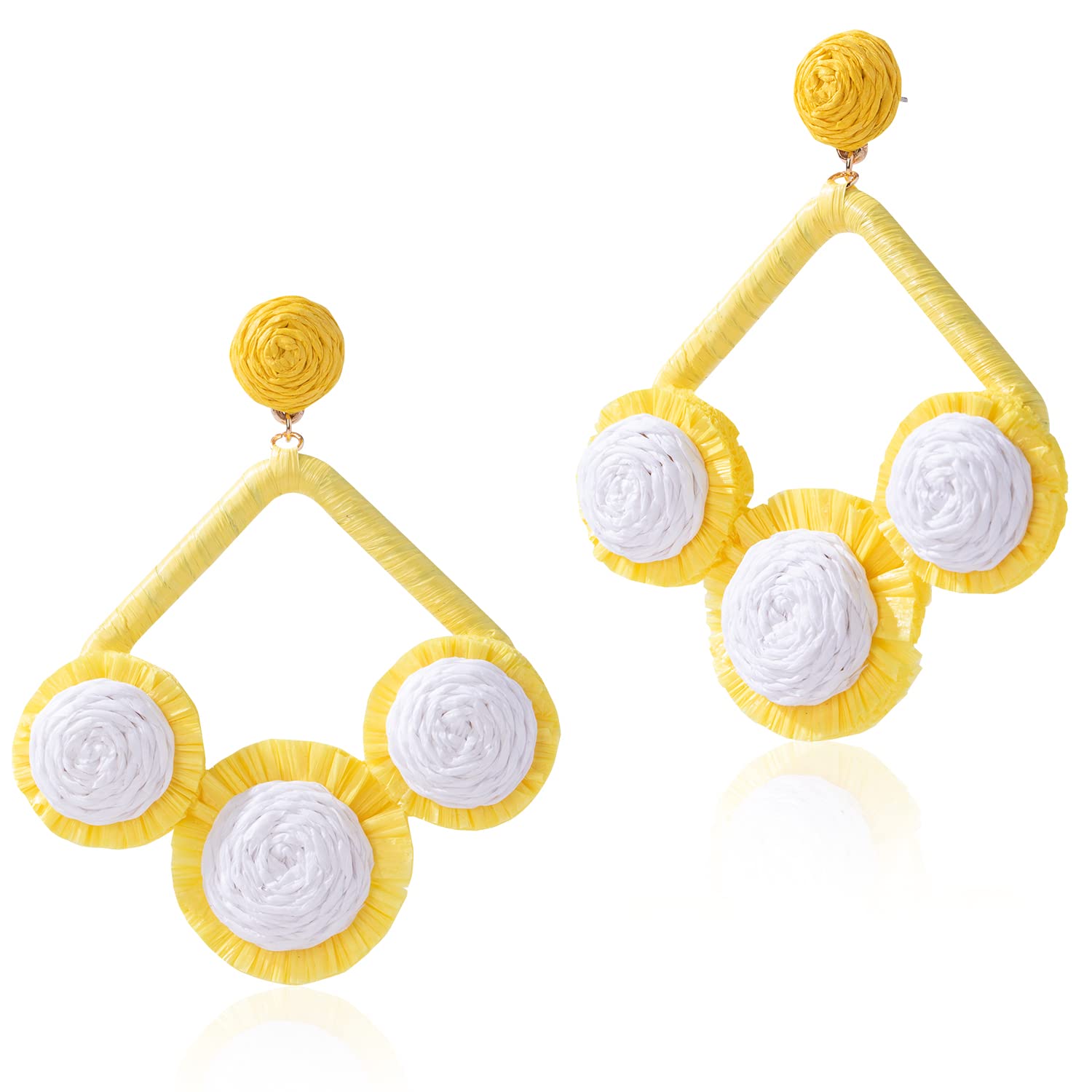 Statement Raffia Round Earrings - Boho Drop Handmade Straw Earrings -Geometric Dangle Earrings for Women，girls (colorful)