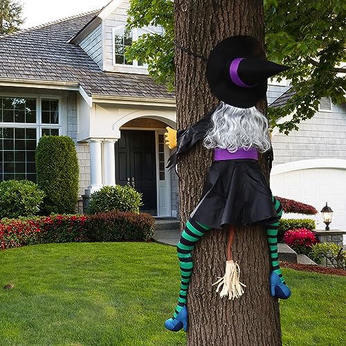 POPGIFTU Large Crashing Witch Halloween Outdoor Decorations, 63" Flying Crashed Witches, Crashing Witch into Tree Halloween Flying Witch Clearance for Yard, Patio, Porch Outdoor Tree Decoration