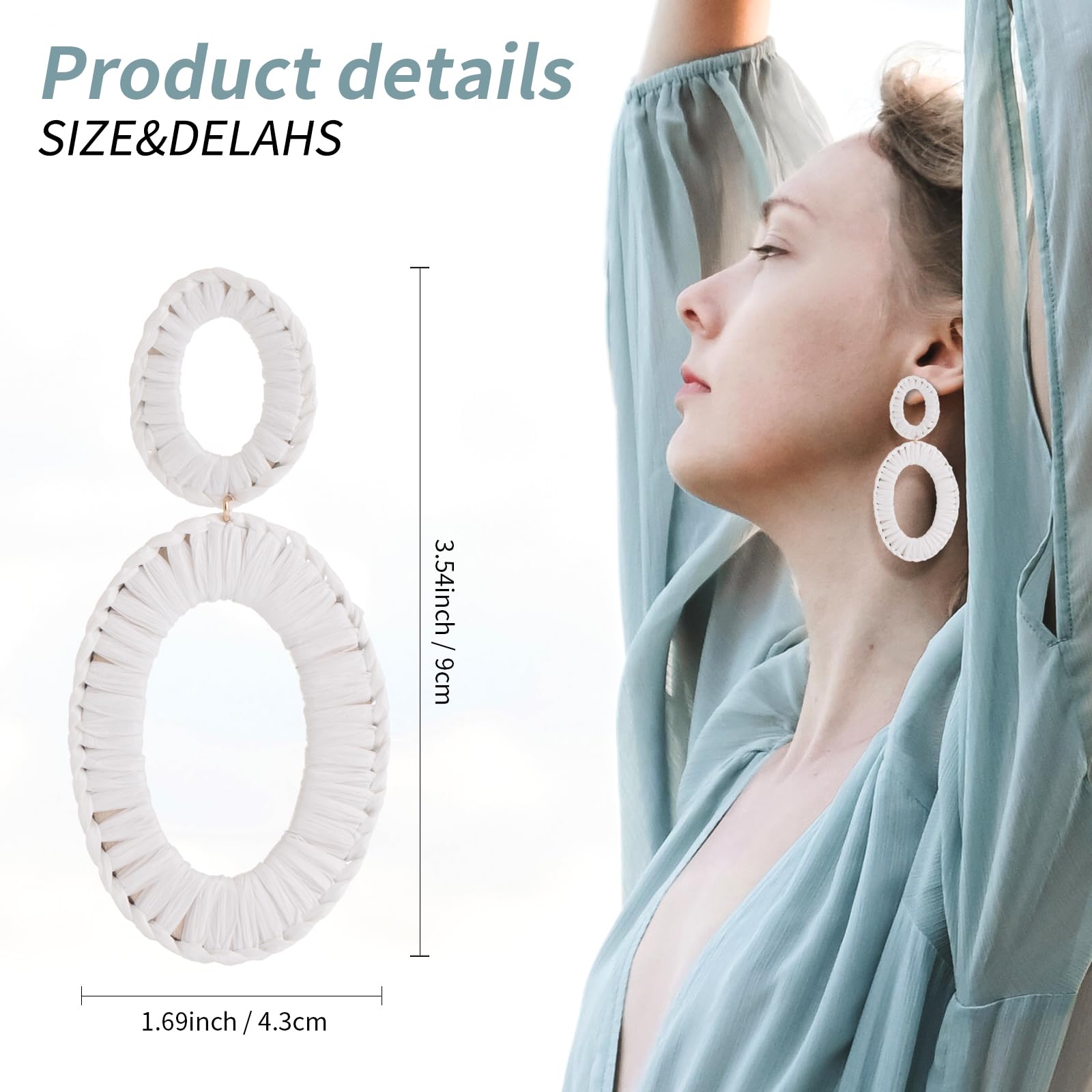 Statement Raffia Circle Earrings, Boho Rattan Earrings for Women - Handwoven Straw Round Earrinngs (A-VIOLET)