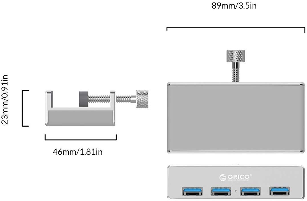ORICO USB 3.0 Hub Clamp Adapter, Aluminum 4-Port USB Splitter with Extra Power Supply Port and 4.92 FT USB Data Cable, Ultra-Portable USB Expander for 2021 iMac/Laptop/PC