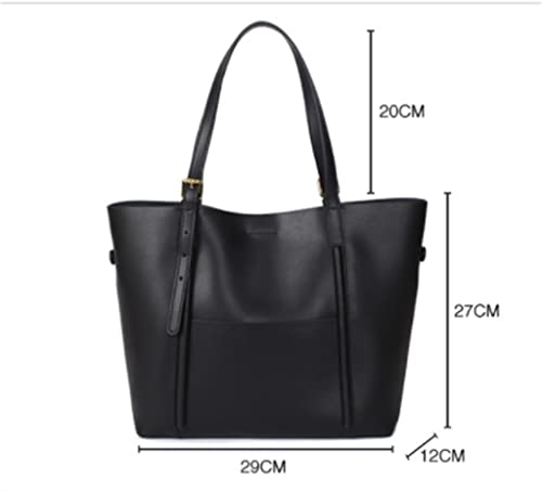 Thick All-Match Temperament Leather Women's Bag Oil Wax Bucket Bag Large-Capacity Portable Tote Shoulder Bag (Color : White-Patch Five-Pointed star4, Size : 29 * 12 * 27cm)