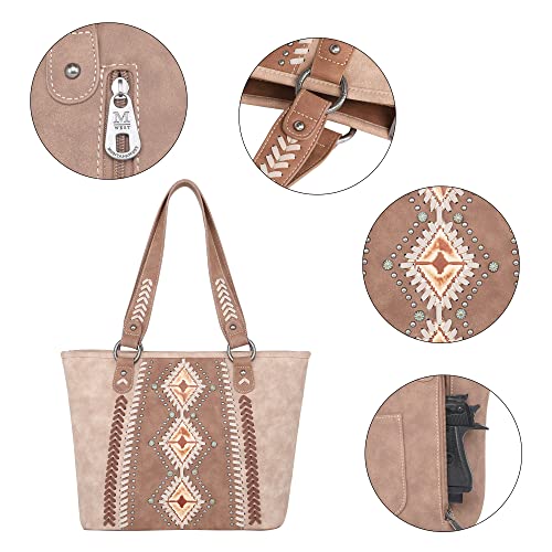 Montana West Women's Aztec Tooled Collection Vegan Leather Tote Bag Large Top Handle Handbags Western Shoulder Handbag with Wallet MW1070G-8317BR+W