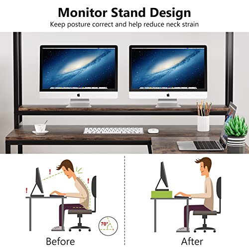 TRIBESIGNS WAY TO ORIGIN L-Shaped Desk with Storage Shelves, 59β Corner Computer Desk with Hutch, Industrial L Shaped Office Desk Gaming Table Workstation for Home Office (Rustic Brown)