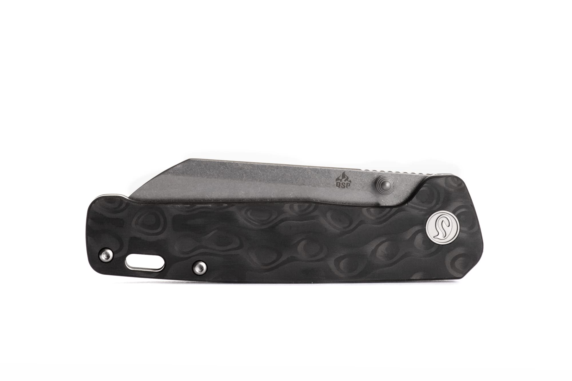 QSP Penguin Titanium Framelock EDC Pocket Knife, Marbled Carbon Fiber Handle, S35VN Steel, Kaviso Exclusive (Stonewashed)