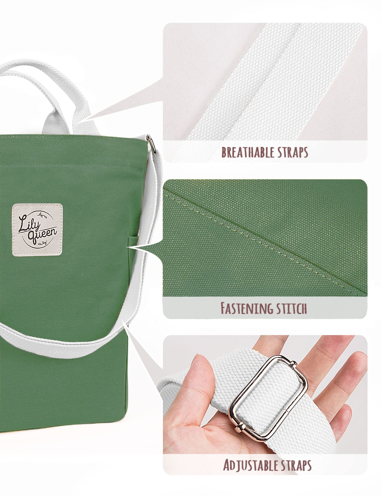 Lily queen Women Canvas Tote Handbags Casual Shoulder Work Bag Crossbody (Green)