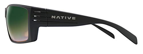 Native Eyewear Griz Polarized Rectangular Sunglasses, Matte Black/Green Reflex, 66 mm
