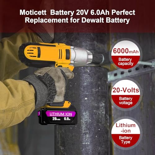 Moticett Replacement for Dewalt 20V MAX Battery 6.0Ah Compatible with Dewalt 20V Battery DCB205-4 DCB206 DCB200 DCB203 DCB201 DCB204 Replacement for Dewalt 20 Volt Lithium Battery 4-Pack