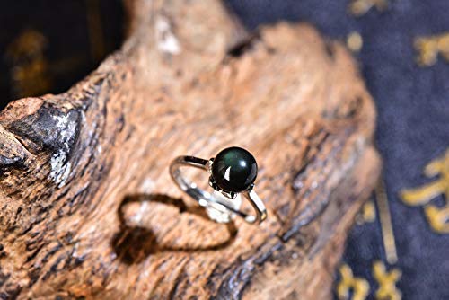Natural rainbow eye obsidian adjustable women's ring women's crystal ring high polished bare beads 8mm women's jewelry gift (Fancy)