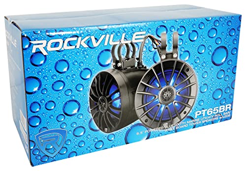 Rockville PT65BR 6.5" Powered Bluetooth LED Tower Speakers for ATV/UTV/RZR/Cart, Black