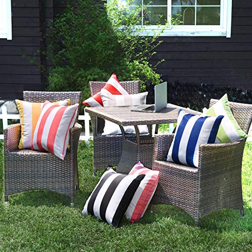 Western Home Pack of 2 Decorative Outdoor Solid Waterproof Striped Throw Pillow Covers Polyester Linen Garden Farmhouse Cushion Cases for Patio Tent Balcony Couch Sofa 12x20 inch Black