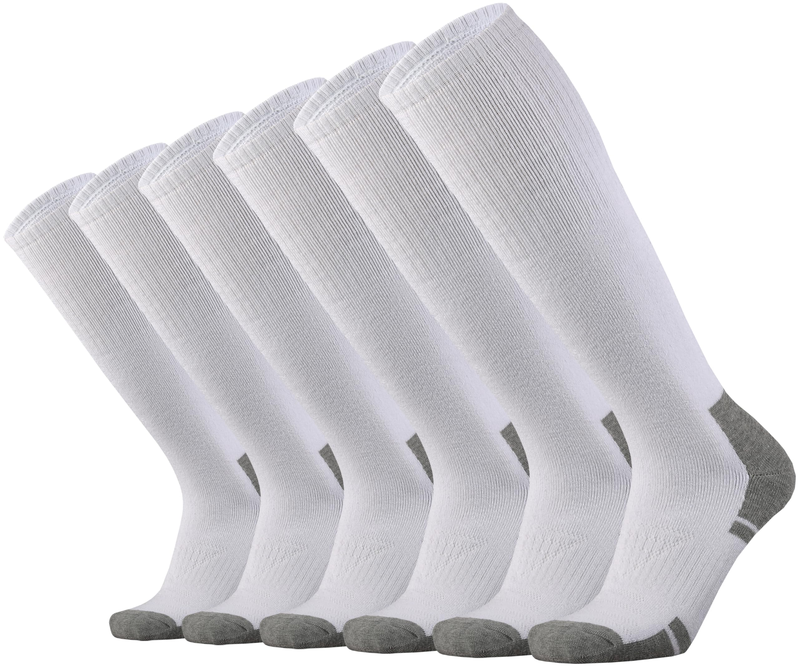 Ortis Cotton Full Cushion Over the Calf Socks OTC Knee High Thick Moisture Wicking Breathable Work Boot Thermal Warm(WhiteGrey L)