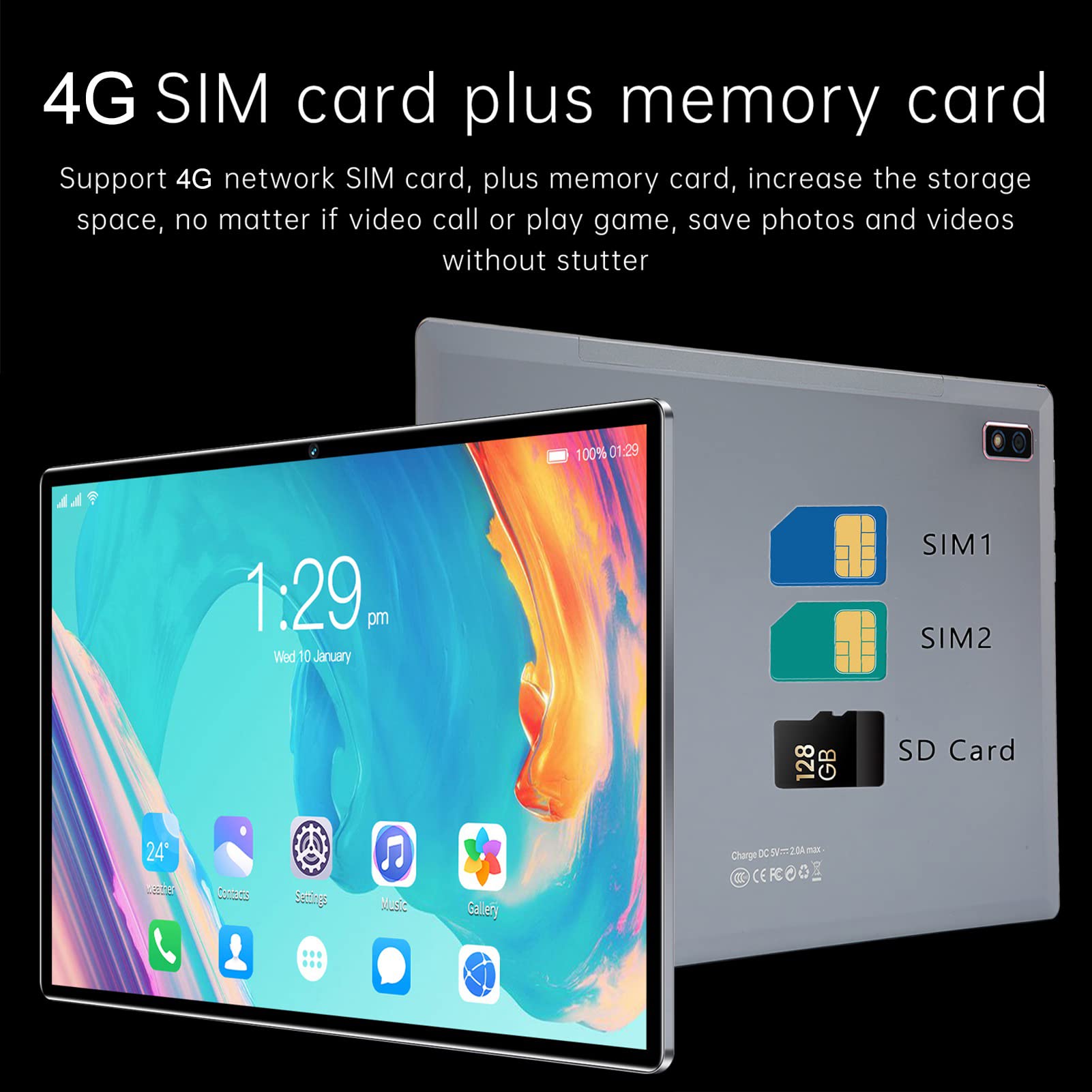 PUSOKEI 10 Inch Tablet, 6GB 256GB, IPS Screen, Night Reading Mode, USB C Charging Port, Calling Support, for Android 11.0 (Grey)