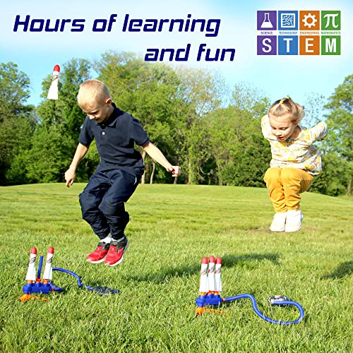 New Bounce Rocket Launcher for Kids - Adjustable 2-in-1 Jump Rocket Set - Includes a Sturdy Launch Pad and 4 LED Rockets - Soars Up to 150 Ft - Fun Kids Outdoor Toys (4 Pc Rocket Launcher)