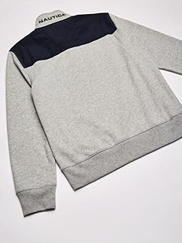 Nautica Men's 1/4 Zip Pieced Fleece Sweatshirt, Grey Heather, Small