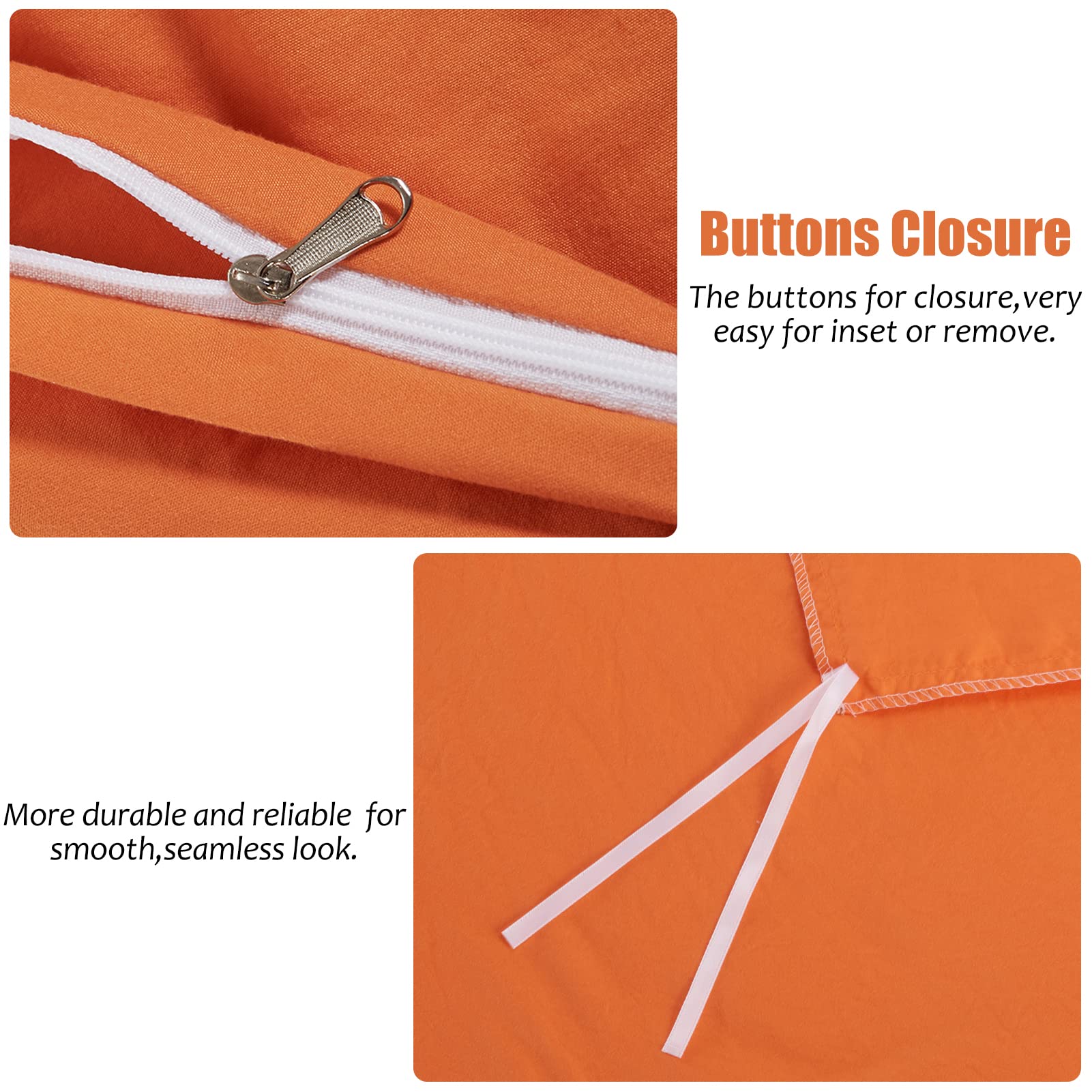 Moonleaf Duvet Cover 3 Piece Set - Zipper Closure Ultra Soft 100% Microfiber – Machine Washable, Light Orange - King 106"x92"