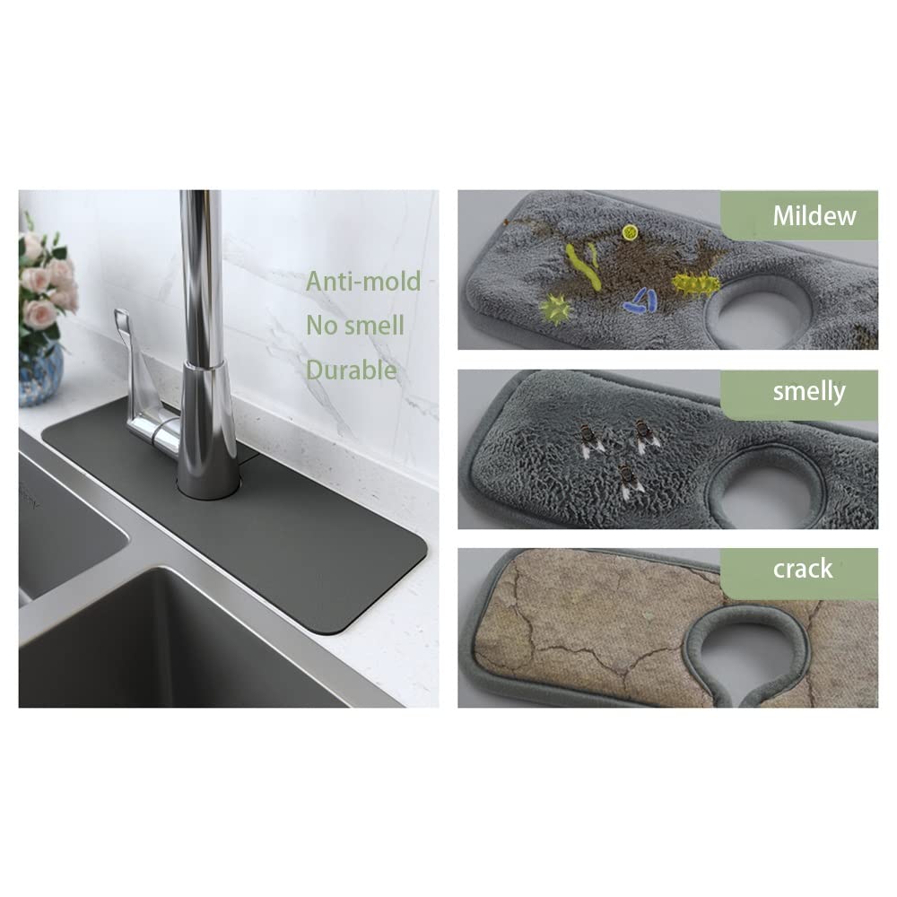 One Billiono Splash Guard for Sink Faucet- Super Absorbent Fast Drying Mat Gadgets-Splash Behind Faucet Drip Catcher Kitchen, Bathroom,Sink Mat, Dish Sponge Holder, Blue, 5.5*14.9IN