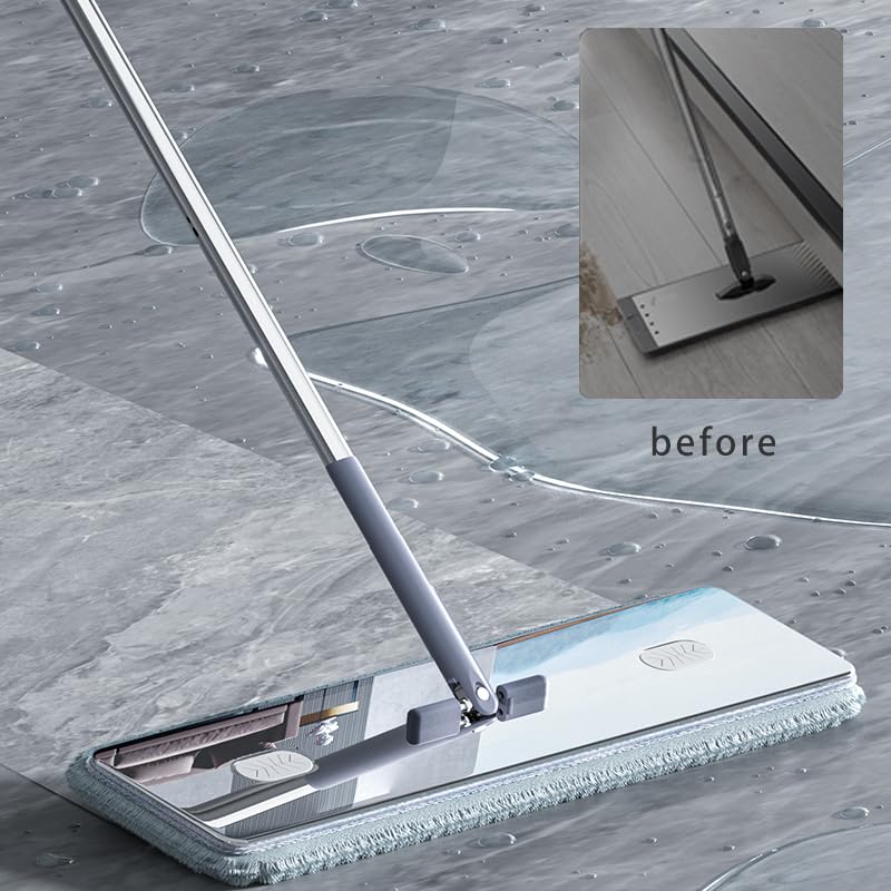 SWIFTIRON Stainless Steel Mop and Bucket with Wringer Set for Home, Hands-Free Flat Squeeze Mop with 4 Washable & Reusable Microfiber Mop Heads, Wet and Dry Use Mop with Long Handle(Black)