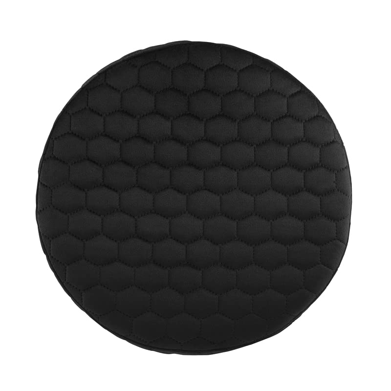 Linon Aiden Round Quilted Fabric Stool with Silver Metal Base in Black