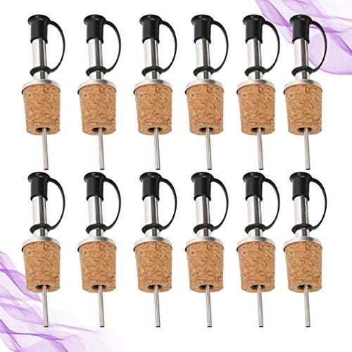 YARDWE Bottle Caps 12PCS Stainless Steel Wine Pourers Liquor Pour Spouts Set Cork Design for Wine Liquor Olive Oil Coffee Syrup Vinegar Bottles
