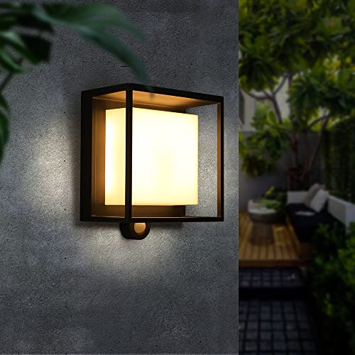 URORU Solar Porch Lights, Outdoor Motion Sensor Waterproof Wall Light, Square Wall Lights Exterior 300Lumens 3000K(Warm White), Suitable for Yards, Porches, Fences, Barns and Patios