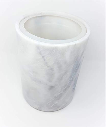 Roman Pallace Collection Powder White Honed Marble Wastebasket with Plastic Bin (10" H x 7.5" Dia)