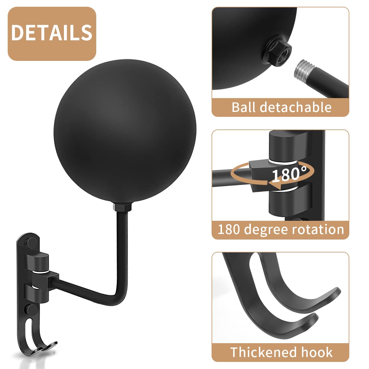 Motorcycle Helmet Rack, Helmet Holder Wall Mount 180° Rotation Hanger with 2 Hook for Coats, Caps, Motorcycle Accessories (Grey, 1 PCS)