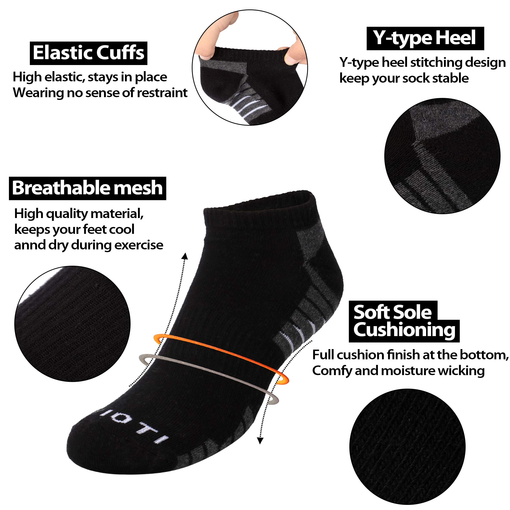 OTIOTI 6 Pack Mens Ankle Athletic Socks Running Sports Comfort Low Cut Tab Socks Performance Cotton Cushioned Men Cushion (mixed color 2)