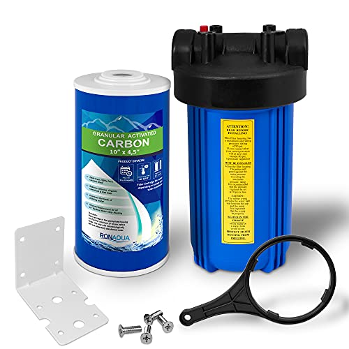 Whole House Water Filter Purifier System, Big Housing with Presser Relief Button, 1â Inlet/Outlet Brass Port & (GAC) Granular Activated Carbon Filter Cartridge (10 Inches)