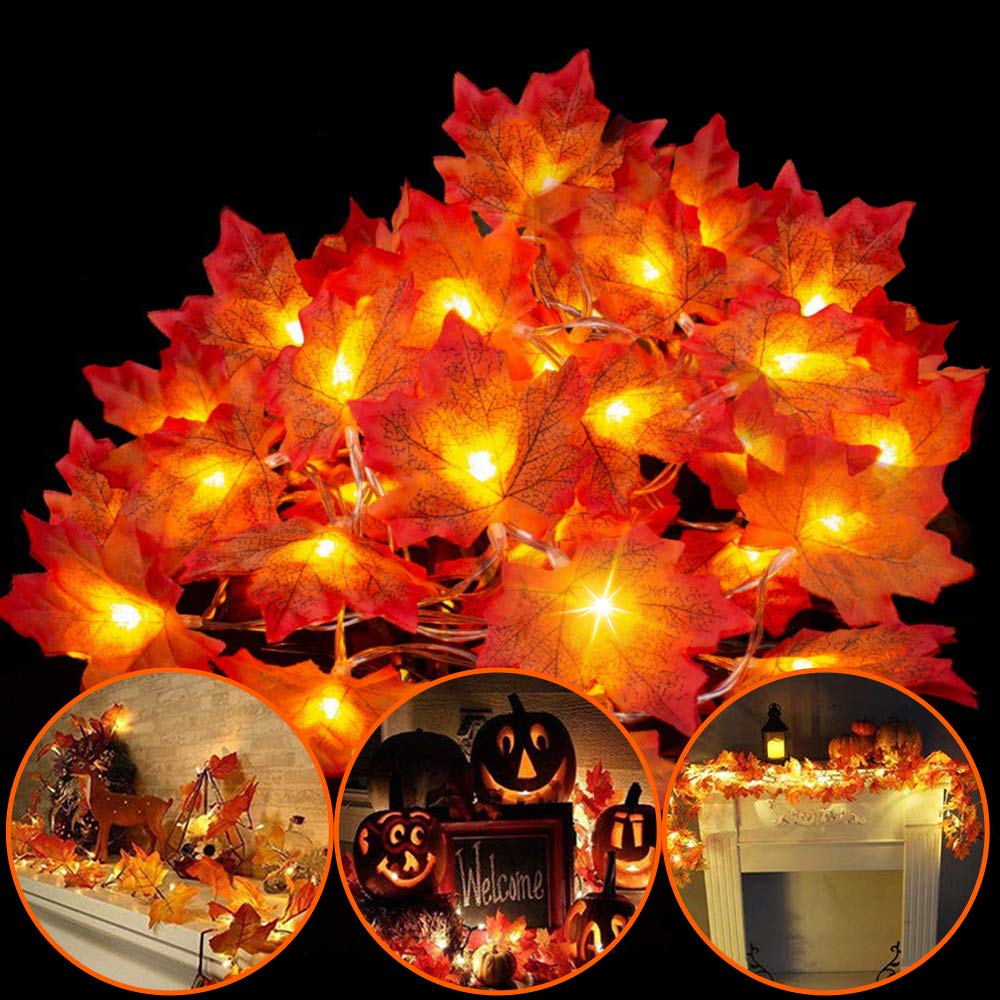 OVV 4 Pack Thanksgiving Fall Leaves Decorations Leaf Garland String Lights 40 ft 80 LED Maple Leaves Light 3 AA Battery Operated for Autumn Indoor Outdoor Home Party Fireplace Harvest Holiday Decor