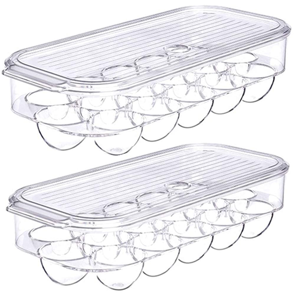 SANNO Vegetable Fruit Containers Fridge Food Storage Produce Saver Container Refrigerator Egg Holder Tray Stackable Covered Egg Tray Holder