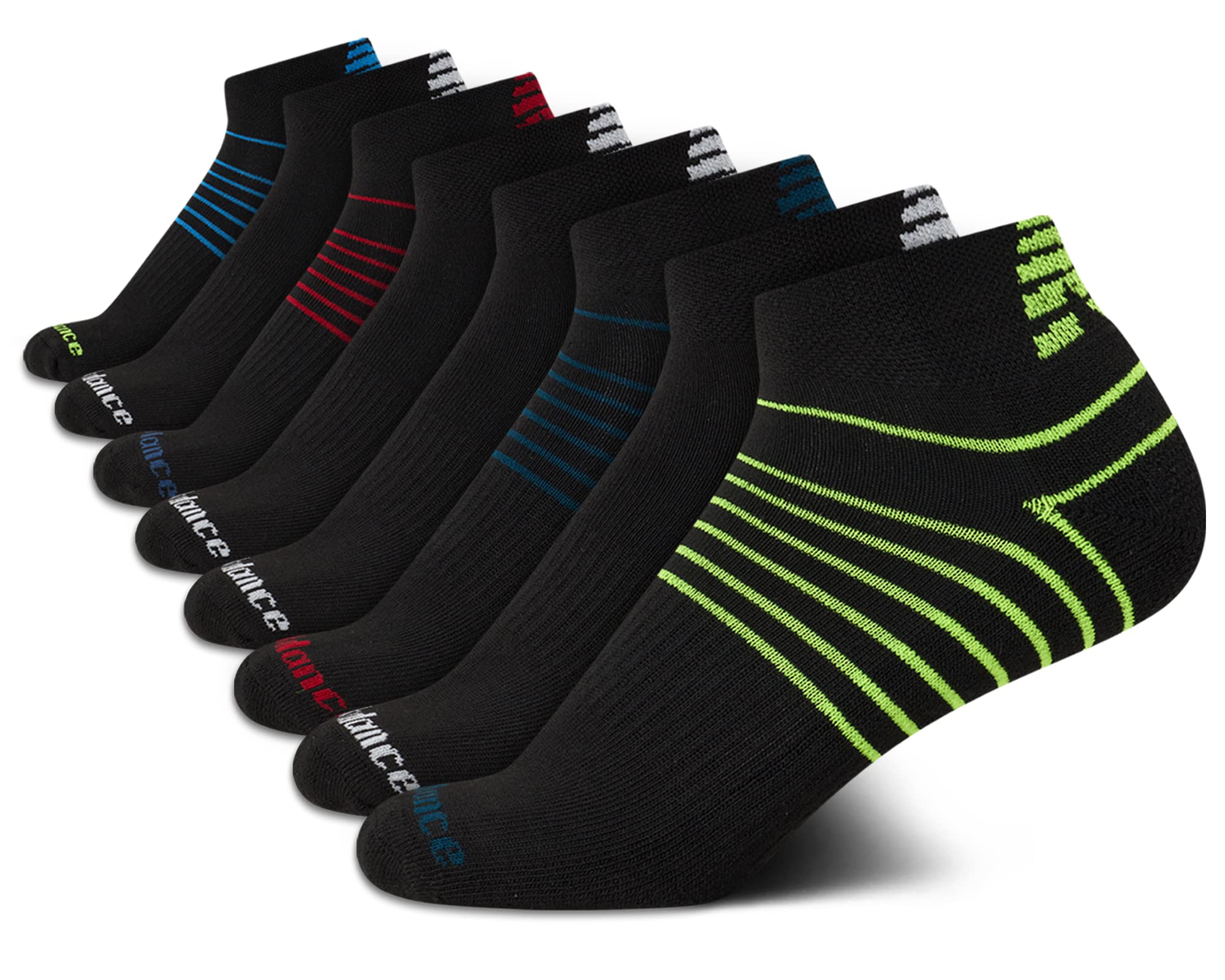New Balance Boys' Socks - Performance Cushioned Quarter Socks (8 Pack), Size Large, Black Assorted