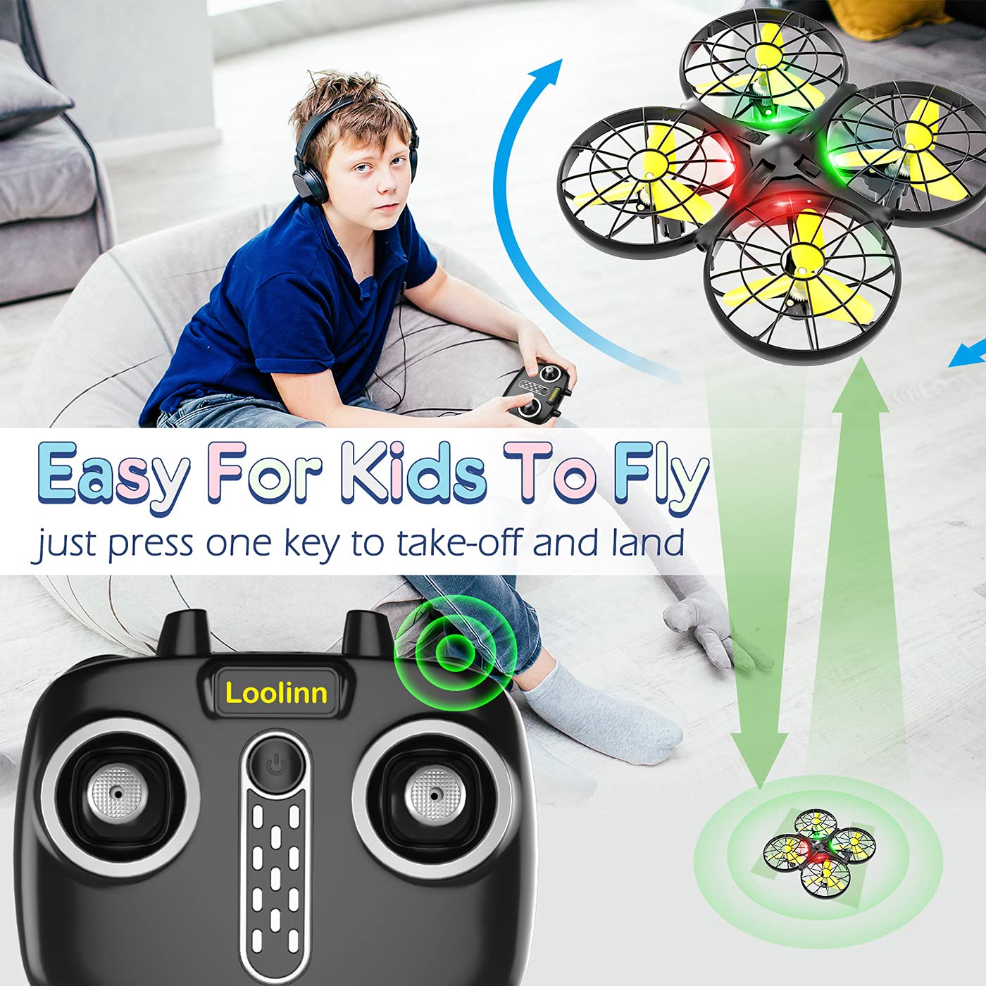 Loolinn | Drone for kids Gift - Mini Drone with Auto Anti-Collision Technology / 360° Flip / 20 Minutes Flight Time/Two Batteries (Gift Idea)