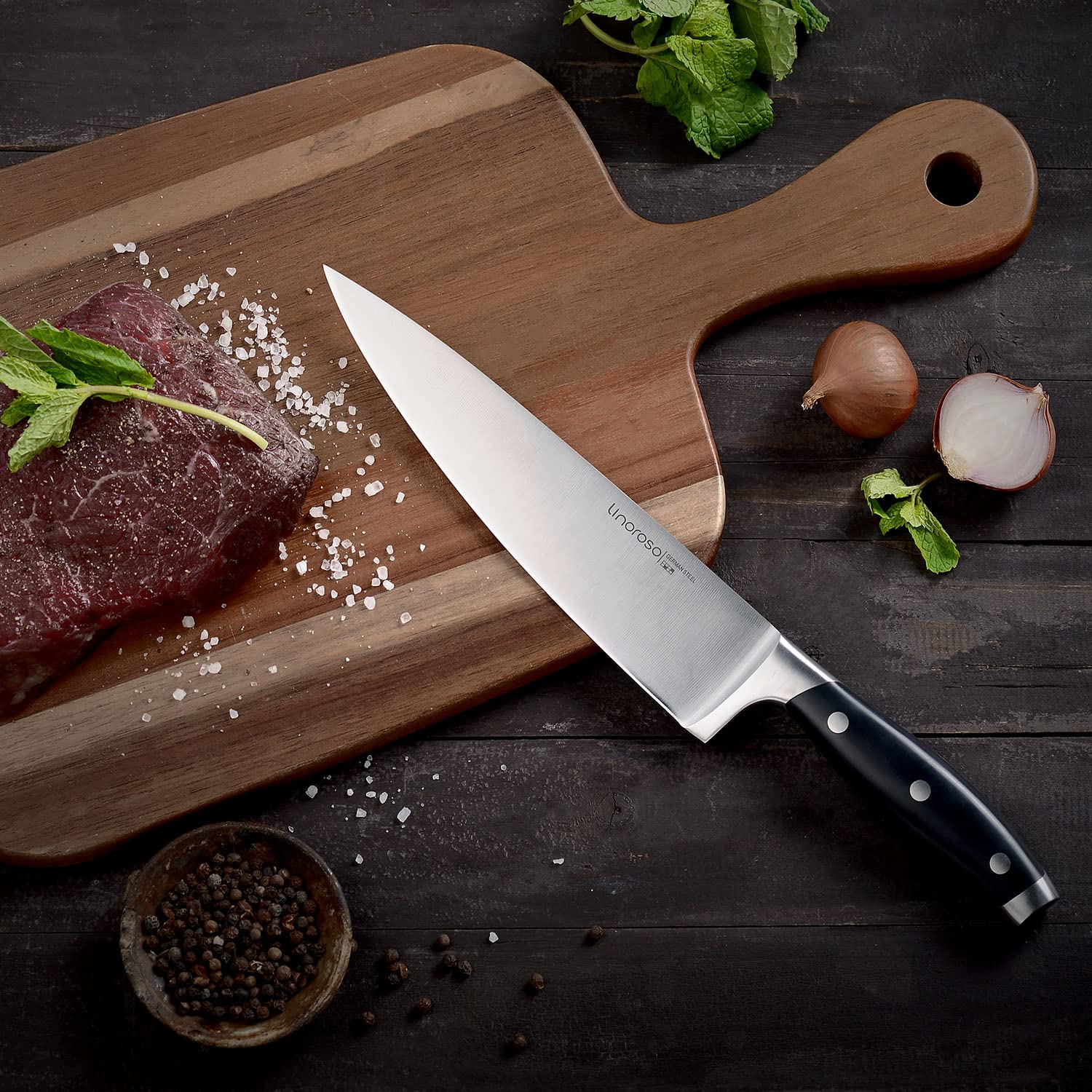 linoroso Chef Knife - Professional Pro Kitchen Knife 8 inch Chef's Knives, German High Carbon Stainless Steel Ultra Sharp Cooking Knife with Full Tang Ergonomic Handle - Classic Series
