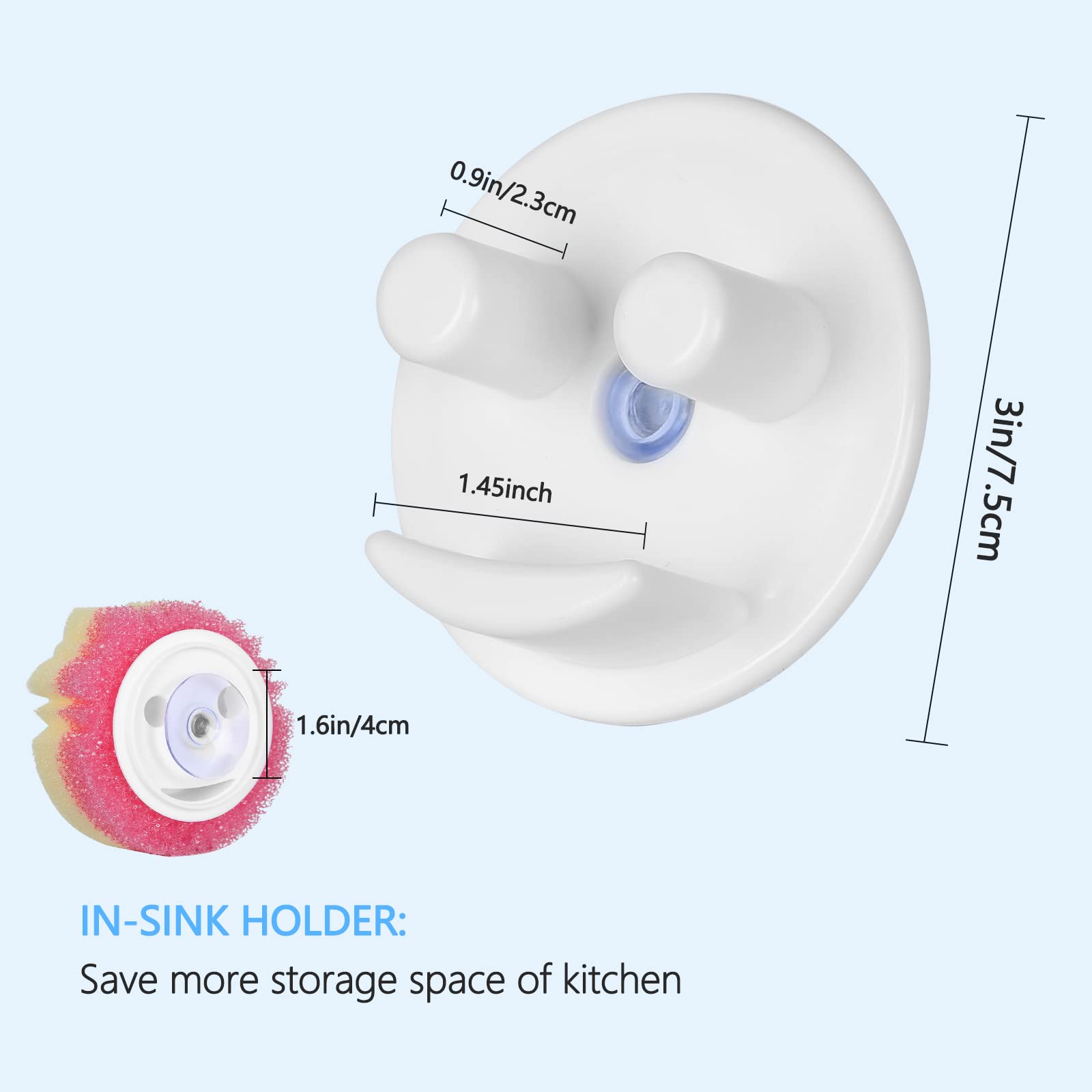 Sponge Holder, Sink Caddy for Scrub Sponges with Suction Cup Installation, Kitchen/Bathroom Sink Sponge Storage, Self Draining, Dishwasher Safe for Holding Smiley Sponges (Sponges Not Included),1pcs