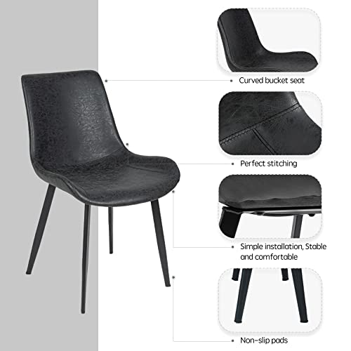 Miereirl Dining Chairs Set of 4 with PU Cushion Mid Century Modern Metel Legs for Indoor Kitchen & Dining Room Chairs Comfortable Chairs Suitable for Home Coffee Black