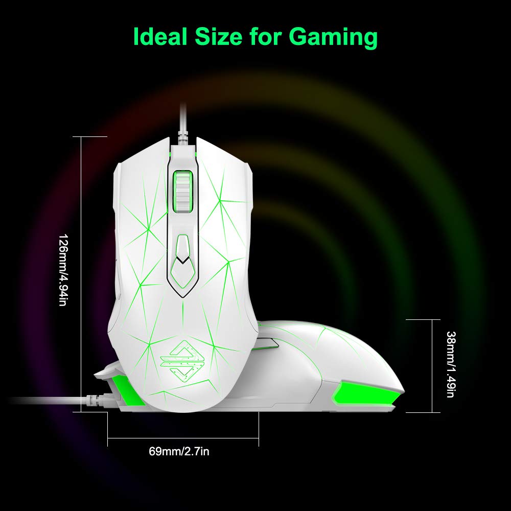 NACODEX AJ52 Gaming Mouse Wired, Programmable 7 Buttons, Computer Mute Mice with Crack Pattern LED Backlit, 2500 DPI Adjustable for Laptop PC Computer Games Or Work